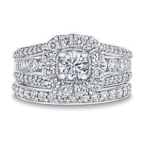 2ctw Round Diamond 75th Anniversary White Gold Engagement and Wedding Ring Bridal Set | Timeless Collection - Size 8