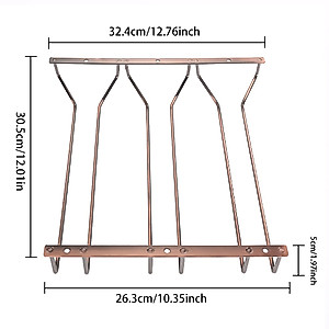 Dianoo 30.5cm Bronze Wine Glass Rack Under Cabinet, Wine Glass Holder Gold Under Shelf, Stemware Rack, Wine Glasses Storage Hanger, 3 Rows