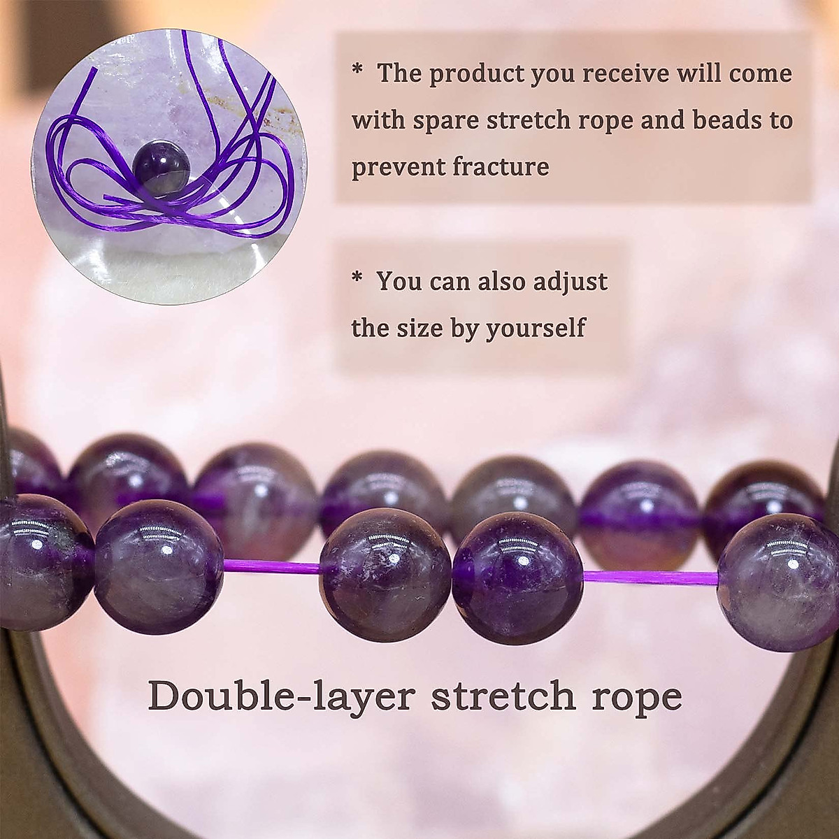 DAZCOLO 8mm Natural Gemstone Stretch Bracelet, Handmade Unisex Crystal Bracelets for Meditation, Yoga, Spiritual Healing & Positive Energy (Dark Amethyst)