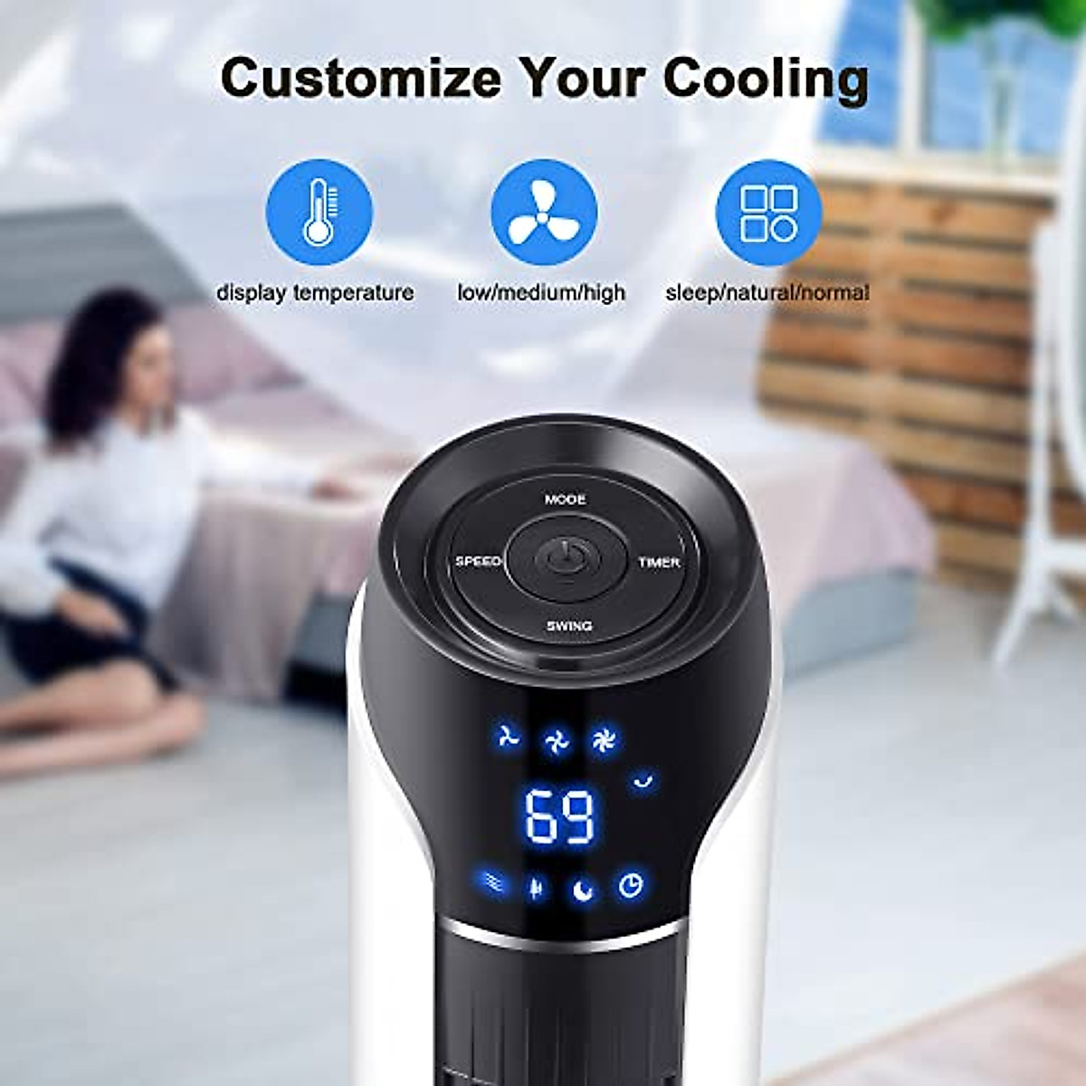 MEPTY Tower Fan with Remote, 36'' Oscillating Bladeless Fan, Quiet Cooling Fan with 15H Timer,3 Speeds,3 Modes,Standing Floor Fan, Tower Fan for Bedroom Office Living Room