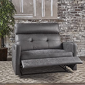 GDFStudio Hana Plush Cushion Tufted Back Loveseat Recliner (Microfiber/Slate)