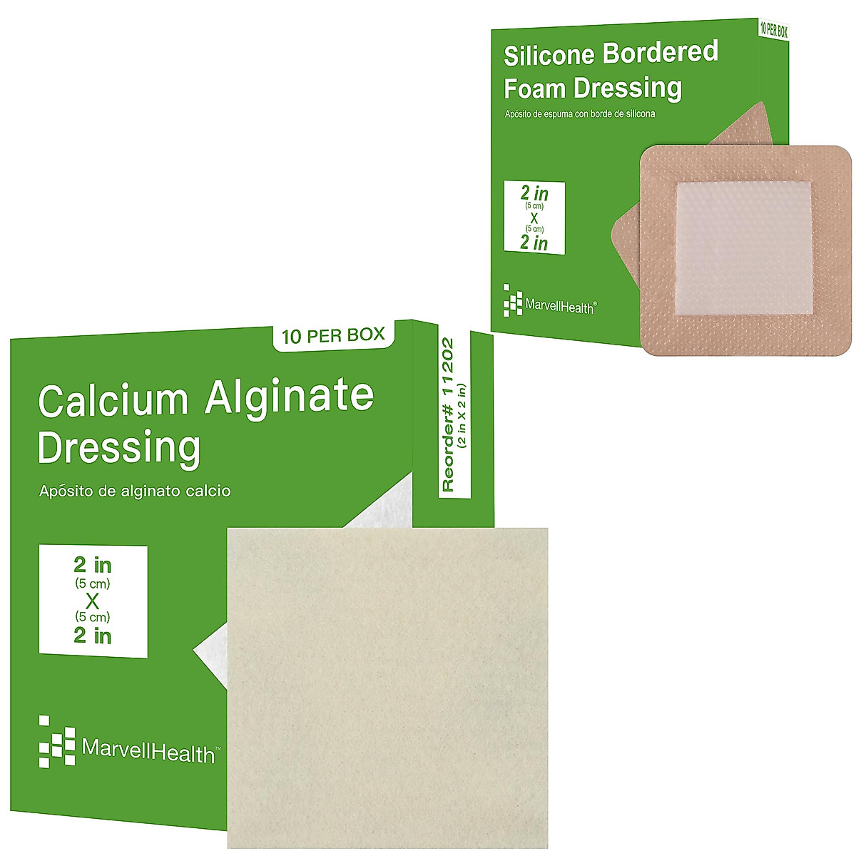 MarvellHealth Calcium Alginate Dressing & Silicone Bordered Foam Dressing, Highly Absorbent, Soft & Conformable