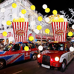 2 Pieces Giant Popcorn Box Cardboard Stand up with 100 Balloons Movie Popcorn 3D Popcorn Box Cardboard Stand up and Yellow White Popcorn Theme Balloons Carnival Decorations for Movie Themed Party