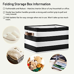 Kigai 2 Pack Foldable Storage Basket Black & White Stripes Foldable Storage Bins for Organizing Shelf Nursery Closet Organizers with Handle Toy Fabric Baskets for Home/Office