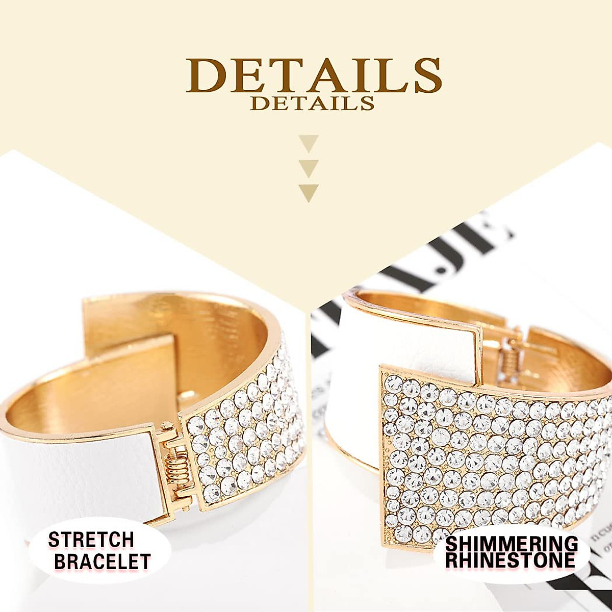 ELABEST Stylish Rhinestone Bracelet White Cuff Bracelets Stretch Bracelets Sparkly Hand Chain Wedding Parties Jewelry Accessories for Women (White)