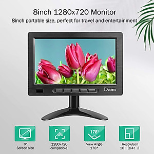 Dcorn 8 Inch Mini Monitor,Small HDMI Monitor 1280x720 16:9 IPS Metal Housing Computer Monitor Support HDMI/VGA/AV/BNC Input with Wall Bracket&Remote Control,178 Full Viewing w/Speaker