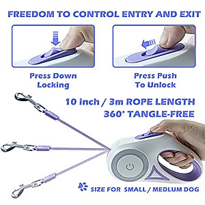 Dog Leash Retractable Dogs Leashes with Led Bright Flashlight Walking Leashes for Puppy Small Medium Dogs Leash One Handed Brake Free Movement One Button Disconnect and Lock(Purple(10FT)