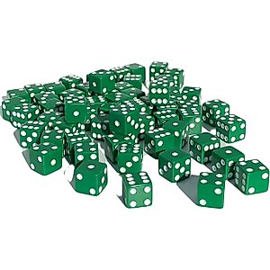 MR CHIPS D6 Standard 16 mm Opaque Dice with Pip Dots - 50 Pack - Green