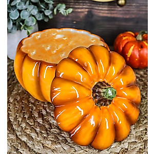 Ebros 6" Diameter Home And Kitchen Gourmet Vegetable Pumpkin Soup Or Dessert Bowl With Lid Ceramic Decor Dinnerware For Halloween Pumpkins Party Accent (1)