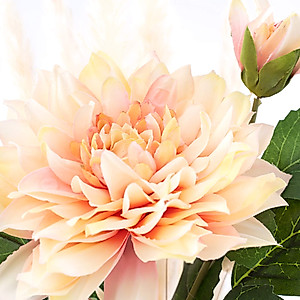 ELITE FLORAL (4 Pack 23" Artificial Dahlia Flowers Faux Dahlia Stem (Blush), Long Artificial Silk Flowers Realistic Fake Flowers for Wedding, Home Garden, Dining Table Decor, DIY
