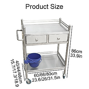 ENKEZI Medical Cart, Medical Trolley 2 Tier Heavy Duty Medical Utility Cart, Trolley Stainless Steel Serving Lab Equipment Beverage Cart, for Hospital Dental Clinic Home (Size : 80x48cm(31.5x18.9in)