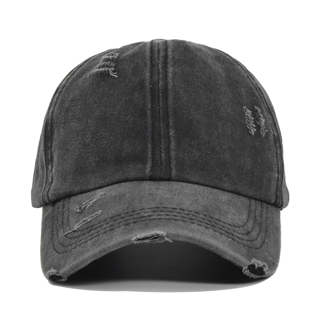 Henwarry Women's Washed Distressed Cotton Denim High Ponytail Hat Adjustable Baseball Cap (F02-White)