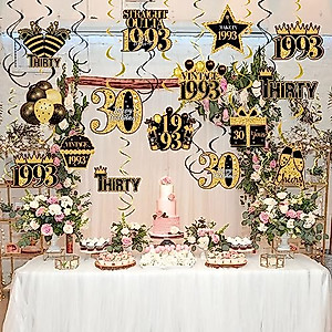 30th Birthday Decorations Men, 45pcs 30th Birthday Party Supplies, 1993 Gold Birthday Decorations, Party Streamers Hanging Swirls for Him, Thirty Years Old Dangling Spinners Foli Bday Ceiling Decor