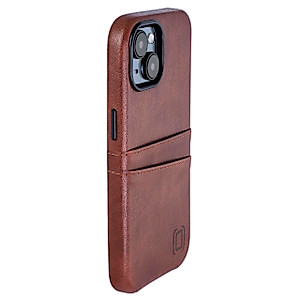 Dockem Card Case for iPhone 15 with Built-in Metal Plate for Magnetic Mounting & 2 Card Holder Pockets: Exec M2 Premium Synthetic Leather Wallet Case (iPhone 15, Brown)