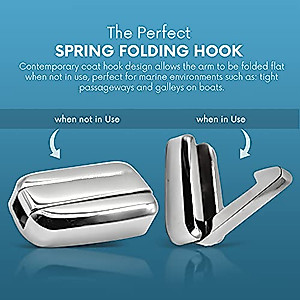 MARINE CITY 316 Grade Stainless Steel Spring Folding Marine Grade Loaded Hat Coat Hook Strong and Durable Coat Hook Foldable Mirror Polished for Boats – Yachts– Hardware Accessories (Pack of 1)