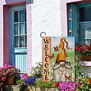 Covido Home Decorative Welcome Spring Gnome Garden Flag, Daisy Butterfly Yard Outside Decorations, Outdoor Small Decor Double Sided 12x18