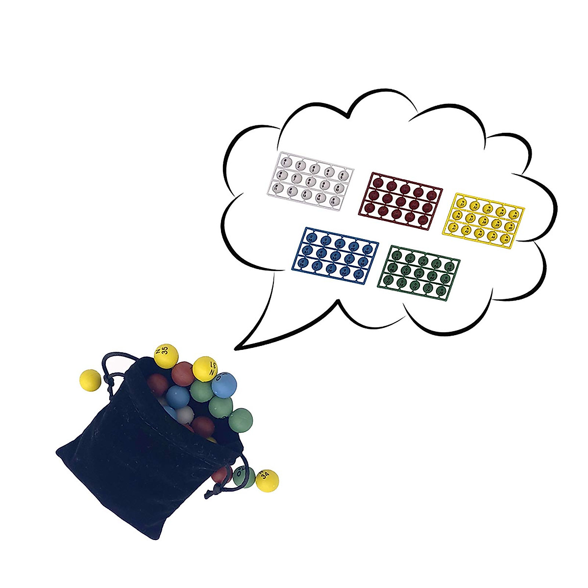 JUNWRROW Deluxe Bingo Game Set with 6 Inch Cage, Master Board,75 Colored Balls a Bag, 50 Cards, and 500 Color Mix Chips Ideal for Large Groups