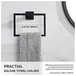 Towel Holder Matte Black, Angle Simple Stainless Steel Bathroom Hand Towel Rack, Square Towel Ring for Wall, 7.09-Inch