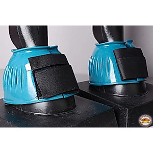 HILASON Turquoise Medium PVC Ribbed Double Hook and Loop Bell Boots Turquoise | Horse Boots| Bell Boots for Horses | Horse Bell Boots| Horse Jumping Boots | Black Horse Boots