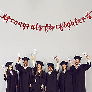 Red Glitter Congrats Firefighter Banner, So Proud of You/Class of 2023/Congrats Grad, 2023 Graduation Party Decorations