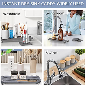 OceanTeda Fast Drying Stone Sink Caddy, Dark Grey, Square, Diatomite, 11 x 4 x 1 in