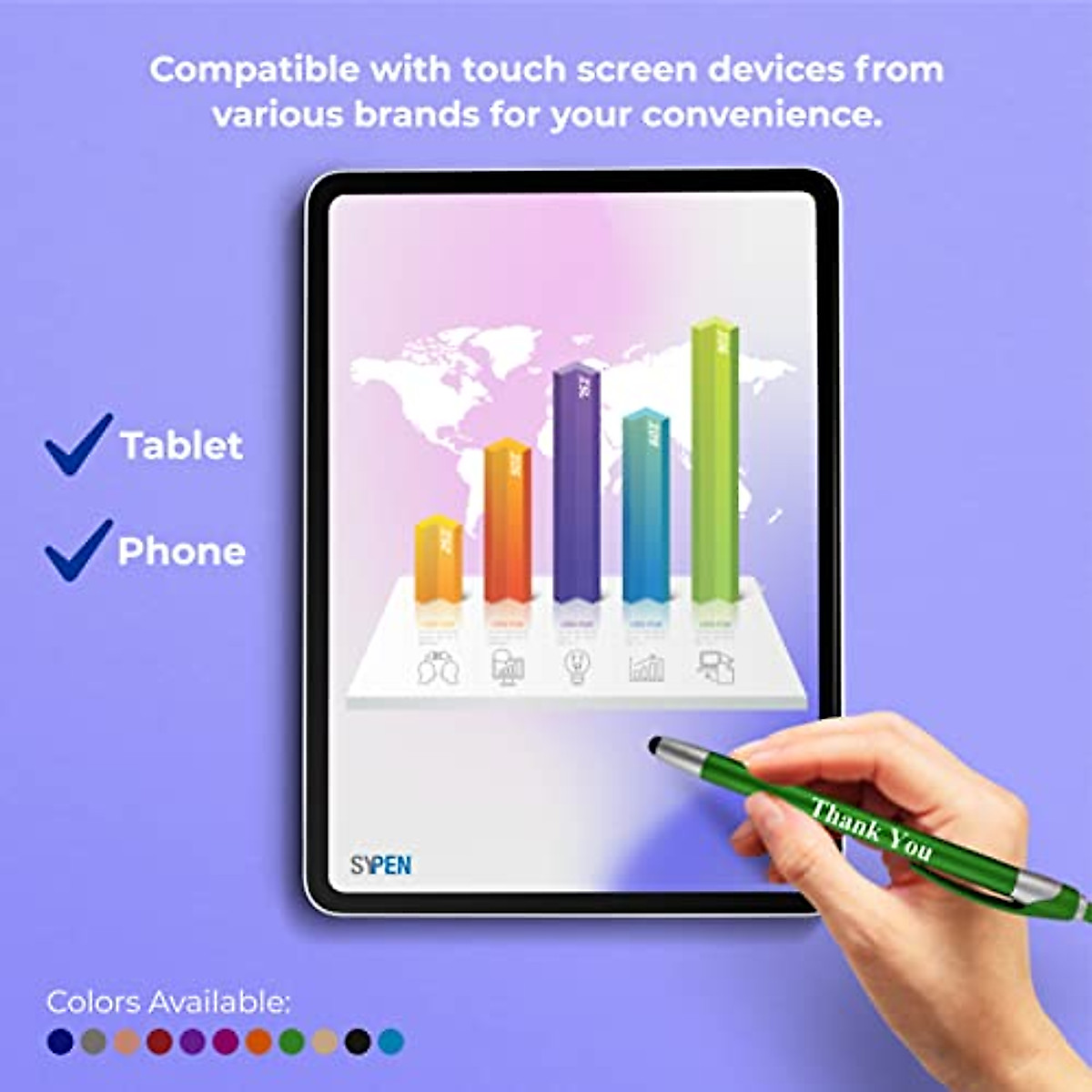 Thank You Greeting Gift Stylus Pens for Touchscreen Devices - 2 in 1 Combo Pen - for Employee Appreciation, Events and Parties, Imprinted "Thank you" on each pen, 100 Pack