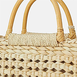 QZUnique Women's Summer Straw Shoulder Bag Lining Handbag Tassel Wooden Handles Handwoven Crossbody Hobo Bag Purse