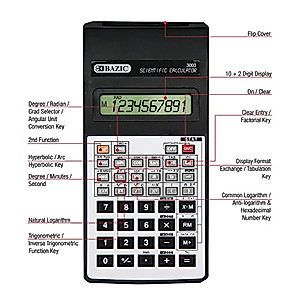 BAZIC Scientific Calculator 56 Function w/Flip Cover, Engineering Calculators LCD Display, for Student Professional, Silver Black, 1-Pack