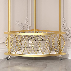 FLRH Metal Corner Coat Rack, Corner Hall Tree with Storage Basket, Freestanding Clothes Rack Organizer for Entryway, Living Room, Bedroom, Home, Office (Gold)