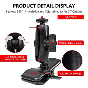 Jaws Clamp Mount for GoPro Hero Cameras, Desk Webcam Stand Mount with 360° Ballhead 1/4” Thread for Action Cameras