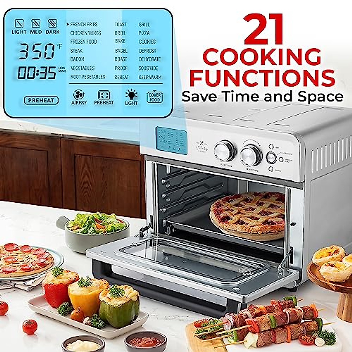 Zulay Airfryer Toaster Oven - Large Toaster Oven Countertop - Large Air Fryer Oven with 21 Functions - 26.4Qt Capacity Stainless Steel Convection Oven with Toast, Bake, Rotisserie & Dehydrate Options