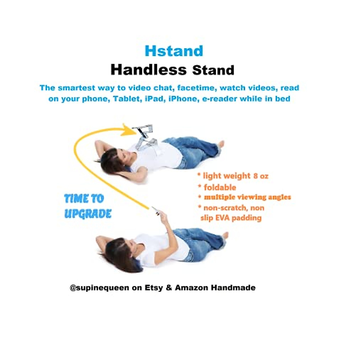 Hstand for Smartphones, Tablet, e-readers, Kindle, Kobo, Nook, iPhone, iPad for Bed, Switch. Adjustable Clamp Holder for Phone, Tablet, iPhone, iPad, Switch Reading and Gaming in bed