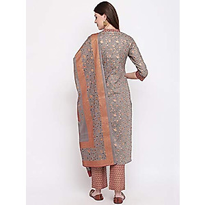 Indian Cotton Tunic Tops Kurti Set for Women with Palazzo 694 (Grey&Brown, 38)