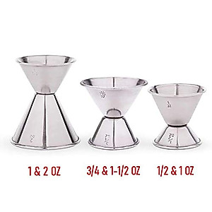 (1-PC- 1/2 & 1 Ounce) Jiggers Double Sided Stainless Steel Portion Control Cocktail Measuring Shot Bar Tool Commercial Grade