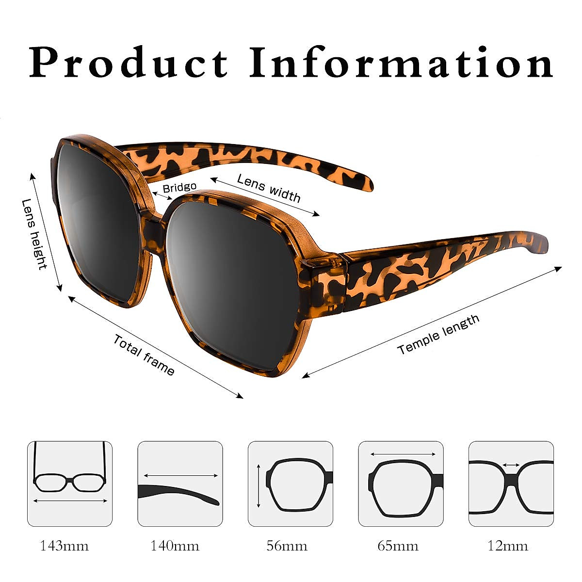 TINHAO Square Oversized Polarized Fit Over Sunglasses Over Glasses with Lightweight Large Frame for Woman Man (Amber leopard, Black)