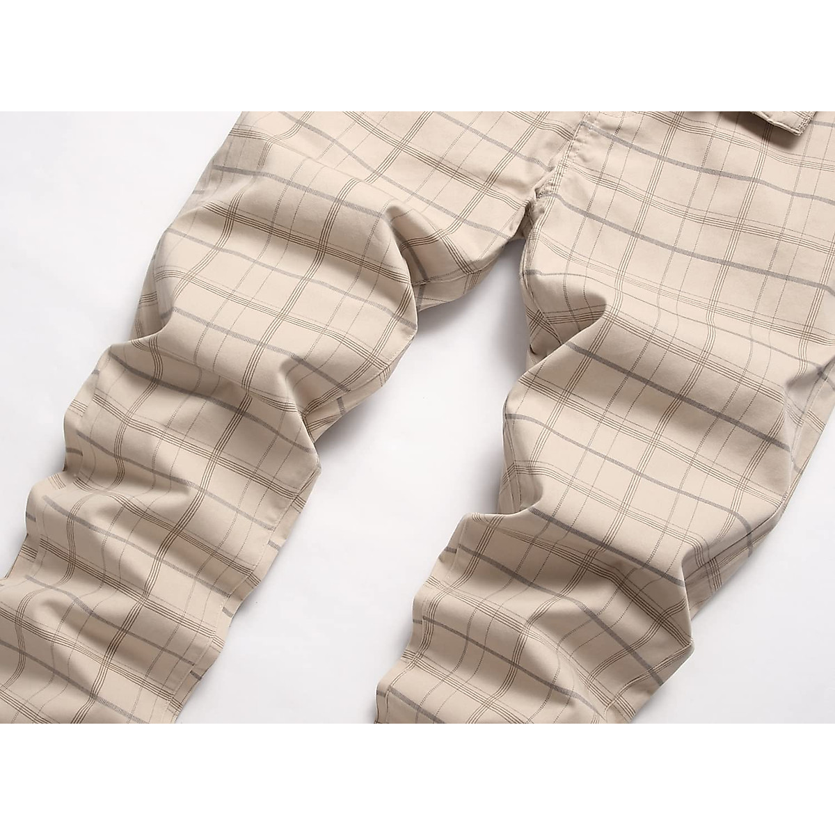 Keevoom Chinos Pants Men Light Khaki Casual Long Trousers Slim Fit Plaid Dress Pants(3303 Light Khaki,36)