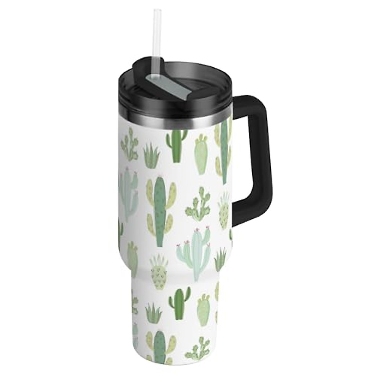 Cactus Green Succulents Plants Insulated Tumblers 30 oz Water Bottle Stainless Steel Tumbler Cups with Handle and Straw BPA-Free Travel Coffee Mug for Camping Office