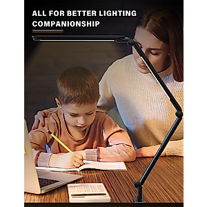 Homlife LED Desk Lamp, Dual Light Sources Desk Lamp for Home Office Dorm, Stepless CCT and Brightness Control with Remote, Adjustable Swing Arm