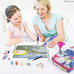 Kuangben 60 Slots Diamond Painting Storage Containers, Diamond Painting Accessories with Resin Diamond Painting Drill Pen, Magnet Cover Holder etc. Diamond Painting Kits (Pink)