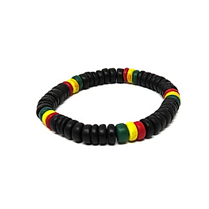 Rasta Bracelet Wood Bracelet Beaded Bracelet - Rasta Bracelet Cotton Handmade Reggae Jewelry Boho