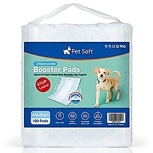 Pet Soft Dog Diaper Liners - Disposable Dog Diaper Booster Pads for Male & Female Dogs fit Most Dog Wraps and Belly Bands Up-Graded (Blue, M-100ct)