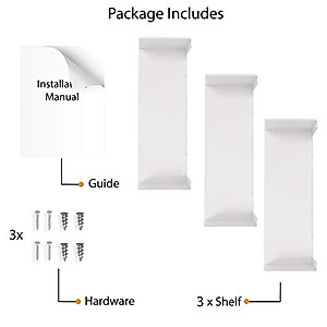 Wallniture Bali White Floating Shelves for Wall, CD DVD Storage Shelves and Metal Bookshelf Set of 3