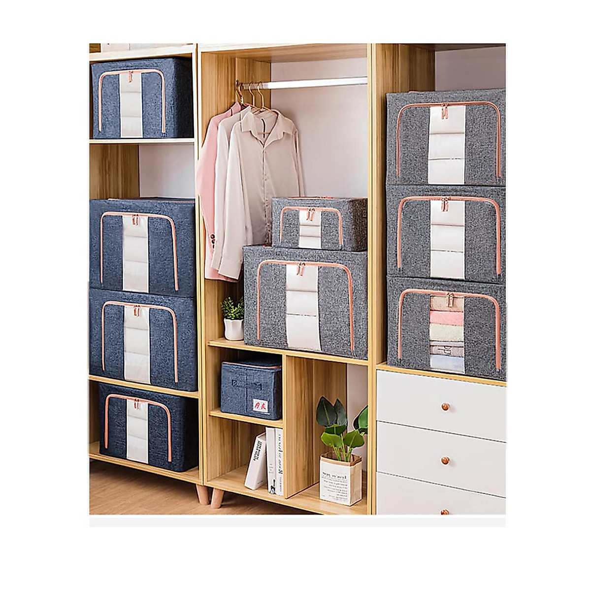 RTBQJ-AT Frame Storage Box, Large-Capacity Clothes Storage Containers ​with Transparent Windows and Handles, ​Mobile Storage Artifact for Bedding, Clothes, Closet, Bedroom (2 pieces large)