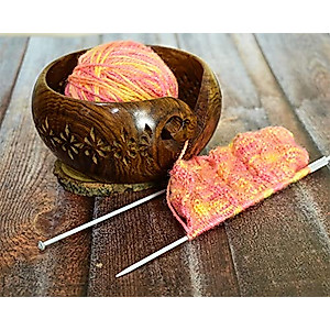 Ajuny Handmade Large Wooden Yarn Bowl Wool Ball Holder with Elegant Design Gifts 7x3 Inch