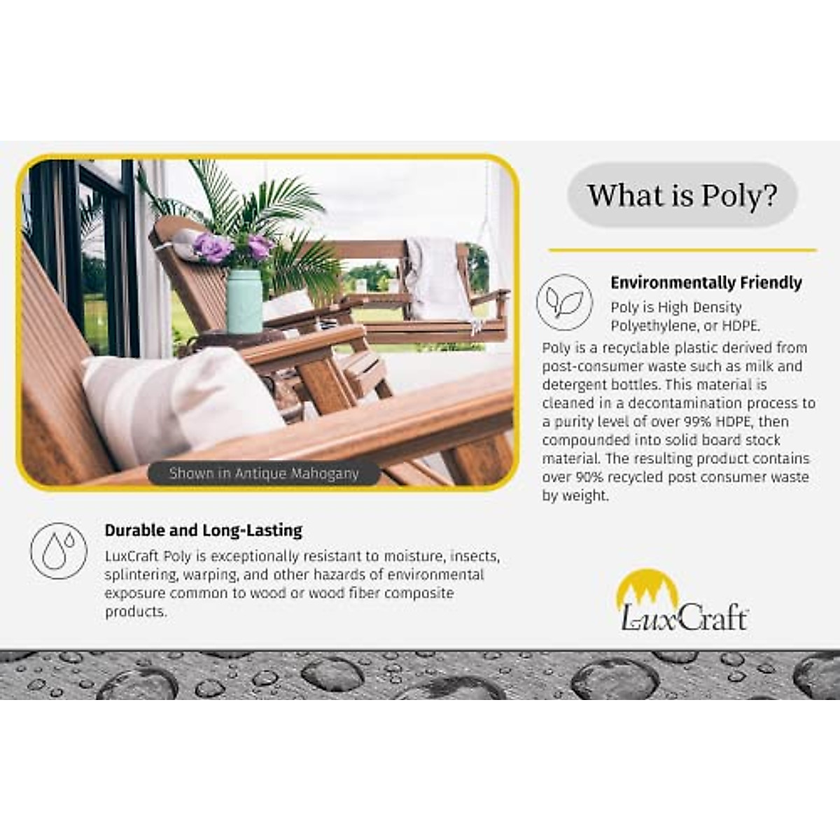 LuxCraft Plastic Poly Outdoor Rocking Chair, Front Porch Rocker, Patio Rocking Chair for Outside (Black)