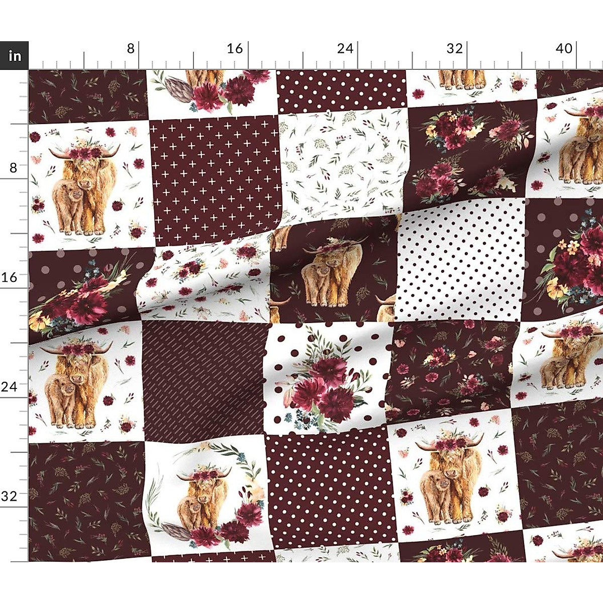 Spoonflower Fabric - Highland Cow Scottish Shaggy Floral Baby Calf Cattle Printed on Petal Signature Cotton Fabric by The Yard - Sewing Quilting Apparel Crafts Decor