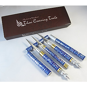 Set 3 Thai Fruit and SOAP Carving Knife Knives Brass Handmade Blue Color