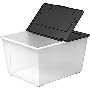 Storex 16 Gallon (60L) Storage Tote with Folding Lid, 22.7 x 18.25 x 12.86 Inches, Frost/Black, 4-Pack (00900A04C)