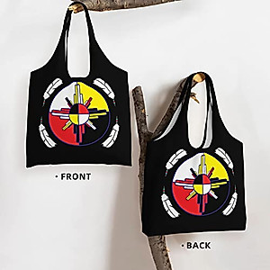 Medicine Wheel Native Americans Canvas Shoulder Tote Bags Reusable Handbags Shopping Bag For Daily Women Or Men