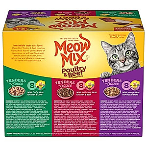 Meow Mix Tender Favorites Wet Cat Food, Poultry & Beef Variety Pack, 2.75 Ounce Cup (Pack of 24) (Packaging May Vary)